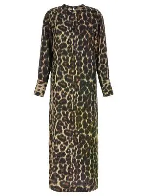 Alberto Biani Silk Leopard Print Maxi Dress - Brown