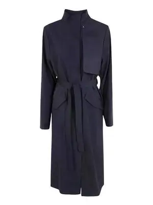 Rains Belted Hooded Coat - Blue