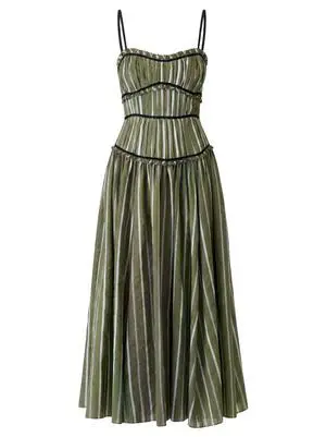 Cinq À Sept Celia Striped Ruffled Midi Dress - Green