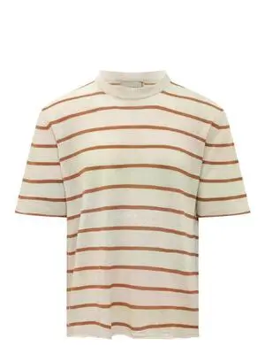 AMARANTO Striped Short-sleeve Sweater - Neutrals