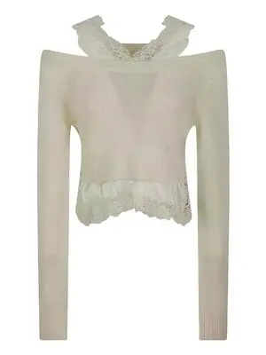 Ermanno Scervino Lace-trim Off-shoulder Sweater - Neutrals
