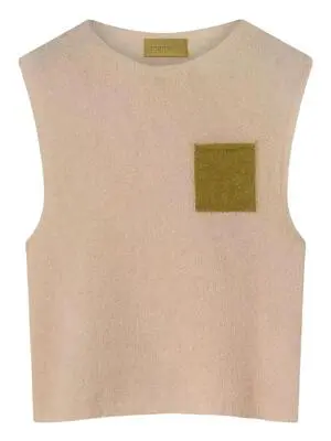 Momoni Knit Sleeveless Top With Chest Pocket - Neutrals