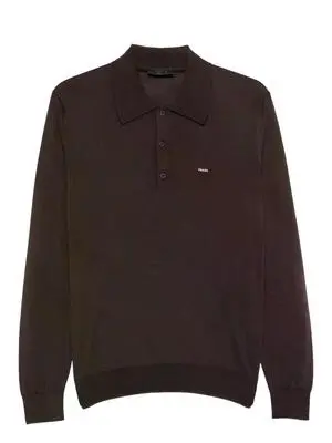 Prada Long-sleeved Superfine Wool Polo Sweater Brown