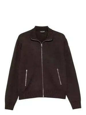TOM FORD Leather-patch Zip-up Cardigan - Brown