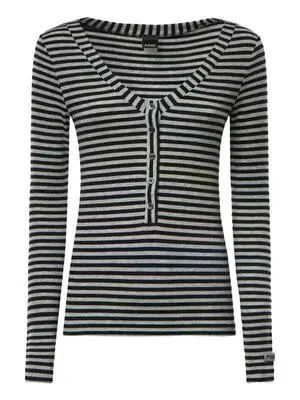 Pinko Striped Ribbed Knit Long-sleeve T-shirt - Grey