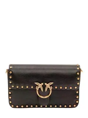 Pinko Love Birds Slouchy Studded Shoulder Bag Black