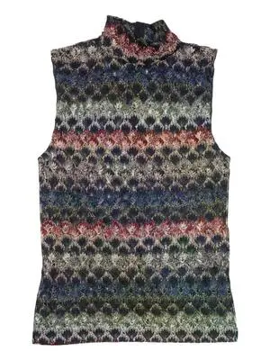 Missoni Missoni Zigzag Knit High Neck Sleeveless Top Green