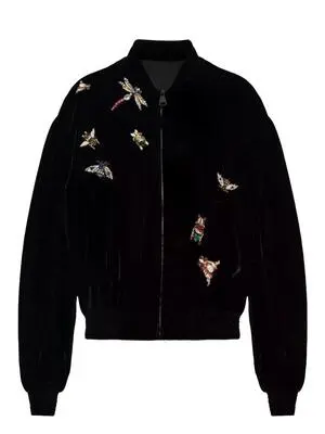 Balmain Velvet Bomber Jacket With Insect Appliqués - Black