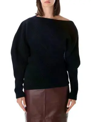 Alberta Ferretti Asymmetrical Puff Sleeve Ribbed Knit Sweater - Blue