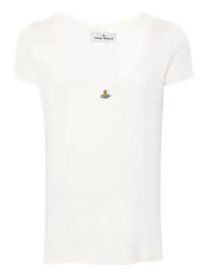 VIVIENNE WESTWOOD Vivienne Westwood Orb Embroidered Scoop Neck T-Shirt White
