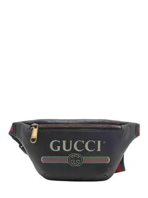 Gucci Small Grained Calfskin Web Logo Belt Bag - Black