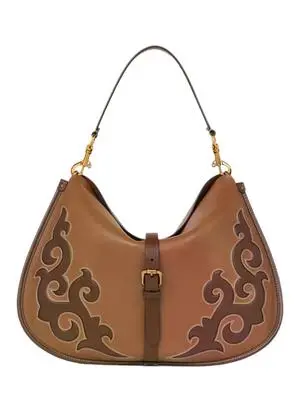 Etro ETRO Maxi Leather Bag With Texan Embroidery And Buckle Closure Brown