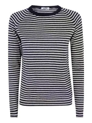 BASE Striped Cashmere Crew Neck Sweater - Blue