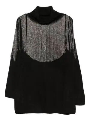 PINKO PINKO Black Knitted Roll Neck Sweater With Metallic Fringe Detailing