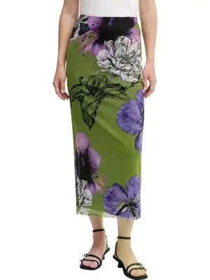 Desigual Floral Print Midi Skirt - Green