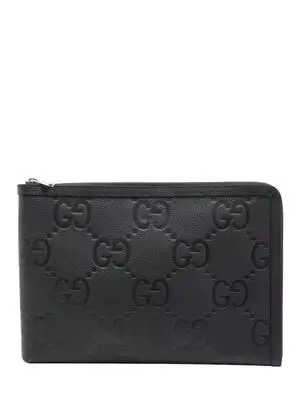 Gucci Jumbo Gg Calfskin Clutch Bag - Black