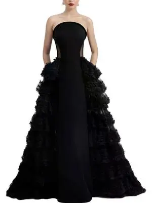 GEMY MAALOUF Strapless Gown With Ruffled Trim - Black