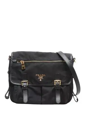 Prada Saffiano Trimmed Tessuto Messenger Bag - Black
