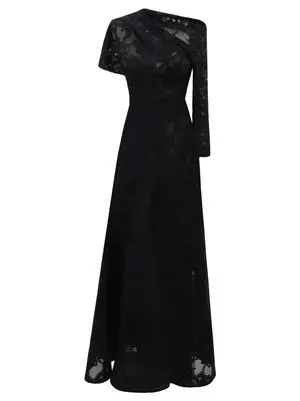 GEMY MAALOUF Gemy Maalouf Asymmetrical Neckline Lace Overlay Dress