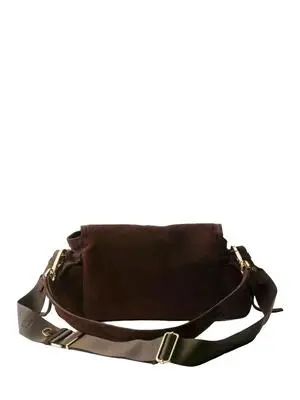 Prada Prada Medium Suede Shoulder Bag With Flap Brown