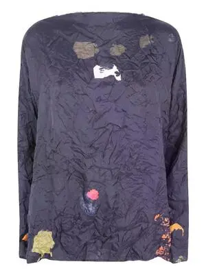 DANIELA GREGIS Crinkled Silk Blouse With Paint Splatter Effect - Blue