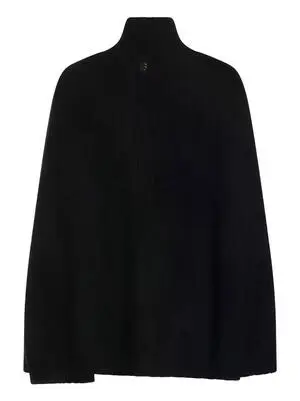 Alberta Ferretti Ribbed Knit Turtleneck Cape Jumper With Gold-tone Hardware - Black