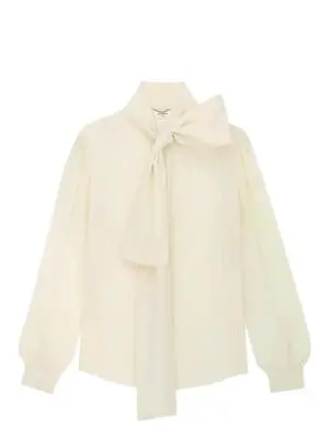 Saint Laurent Lavallière Blouse In Silk Crepe De Chine - Neutrals