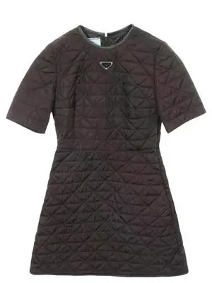 Prada Quilted Re-nylon Mini Dress With Enamel Triangle Logo - Black