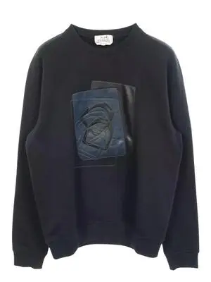 HERMÈS Hermès 2010s Etrier Decales Leather Patch Crewneck Sweatshirt