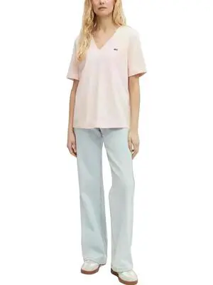 Lacoste V-neck Logo T-shirt - Pink