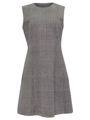 Theory Plaid A-line Wool Dress - Grey