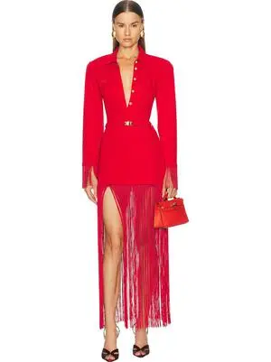 ROWEN ROSE Long Sleeve Polo Maxi Dress - Red