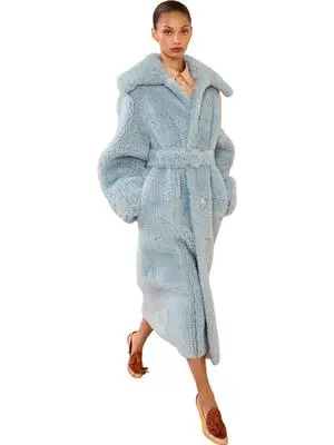 Ulla Johnson Laureline Reversible Shearling Coat - Turquoise