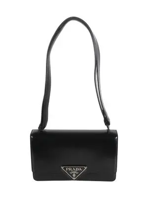 Prada Spazzolato Embleme Triangle Flap Bag - Black