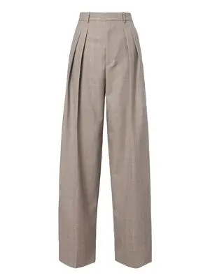 Bottega Veneta Prince Of Wales Check Wool Wide-leg Pants - Beige