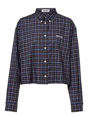 Miu Miu Logo Plaid Cotton Shirt - Brown