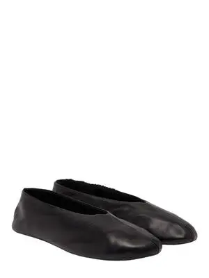 THE ROW Stella Shearling-trimmed Leather Ballet Flats Black