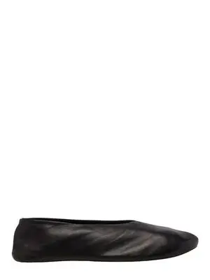 THE ROW Stella Shearling-trimmed Leather Ballet Flats - Black
