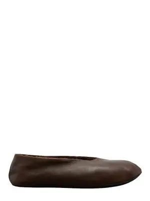 THE ROW Stella Shearling-trimmed Leather Ballet Flats - Brown