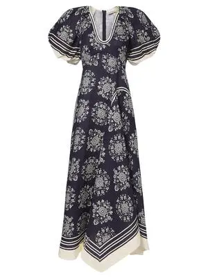 ALEMAIS Alémais Banderra Floral Linen Midi Dress - Blue