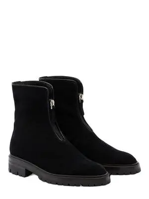 THE ROW Suede Zip Up Ankle Boots - Black