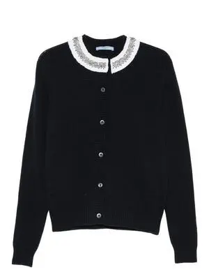 Prada Cashmere And Virgin Wool Cardigan With Crystal Embellishment - Blue