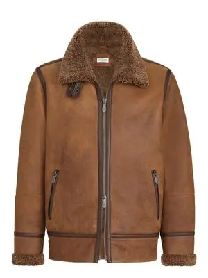 Brunello Cucinelli Leather Shearling Jacket - Brown