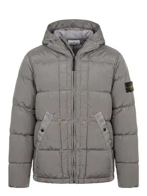Stone Island Padded Down Jacket With Logo Patch - Gray