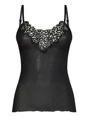 Saint Laurent SAINT LAURENT Ribbed Lace Trim Camisole Black