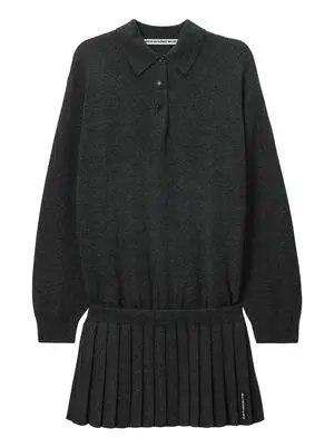 Alexander Wang Long Sleeve Polo Dress With Heatpressed Skirt Graphite - Grey