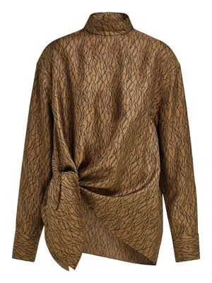FERRAGAMO Silk Shirt With Side Knot Brown