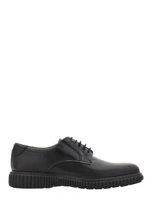 FERRAGAMO Calfskin Leather Derby Shoes - Black