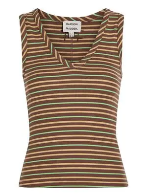 DAMSON MADDER Arlea Striped Ribbed Cotton-blend Tank - Multicoloured