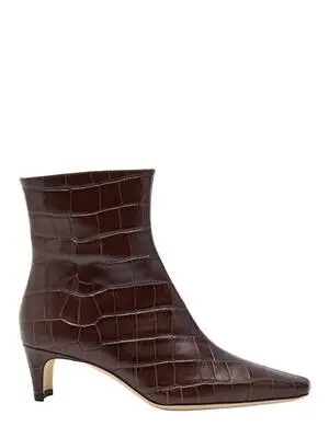 Staud Wally Crocodile-effect Leather Ankle Boots - Brown